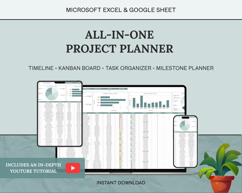 All-in-one Project Planner | Excel & Google Sheets | Task Tracker ...