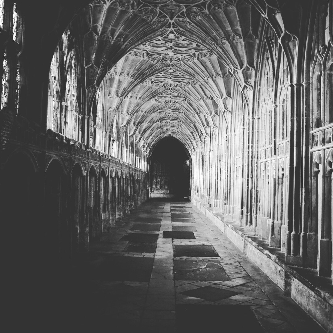 Gothic Church Hallway in Black & White - Etsy