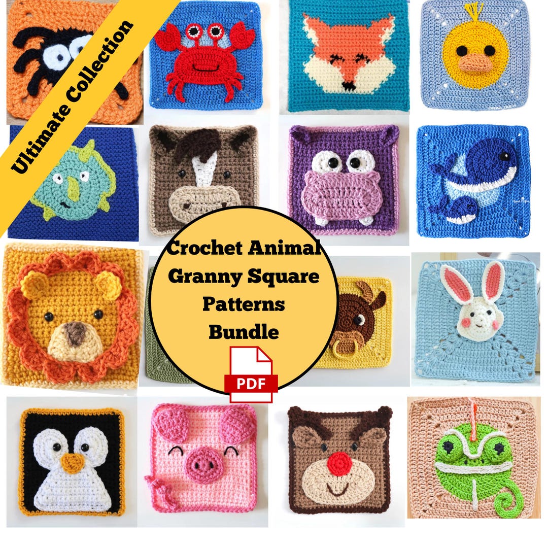 Crochet Animal Granny Square Patterns – Farm, Zoo, Safari (PDF Digital ...