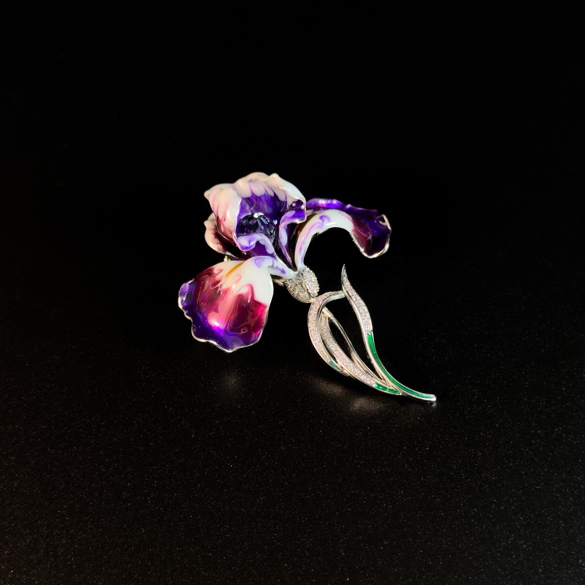 Enameled Iris Brooch, a Sophisticated Garment Pin Accessory. - Etsy