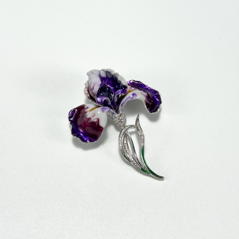 Enameled Iris Brooch, a Sophisticated Garment Pin Accessory. - Etsy