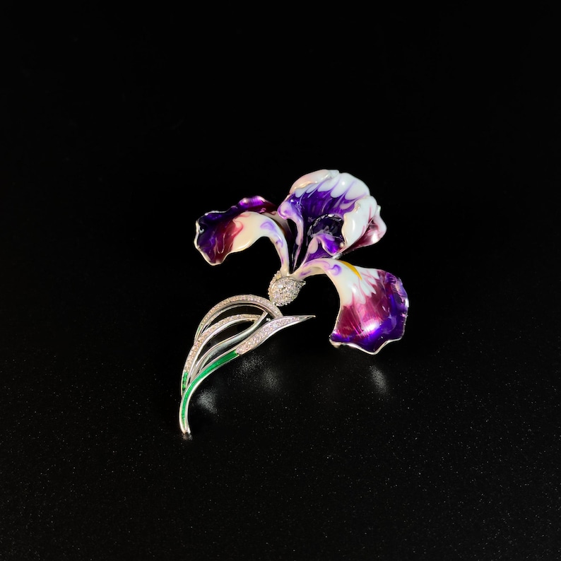 Enameled Iris Brooch, a Sophisticated Garment Pin Accessory. - Etsy