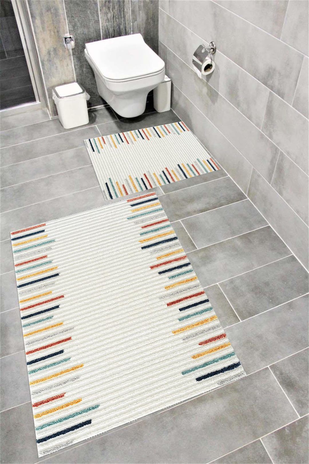Striped Bathroom Rug Set: Modern Colorful Polyester Bath Mats - Etsy