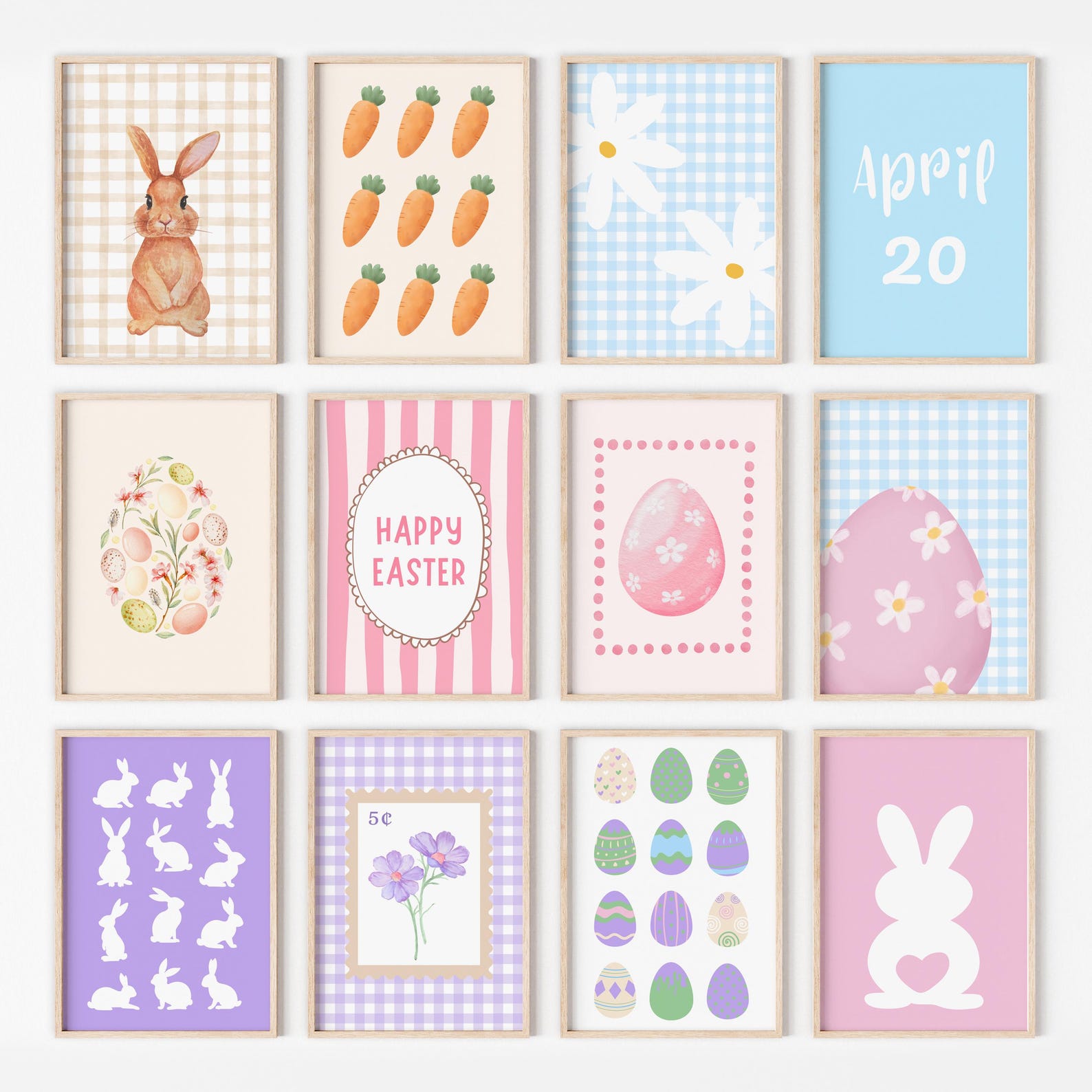 Pastel Easter Printable Wall Art: Set of 12 Trendy Spring Posters ...
