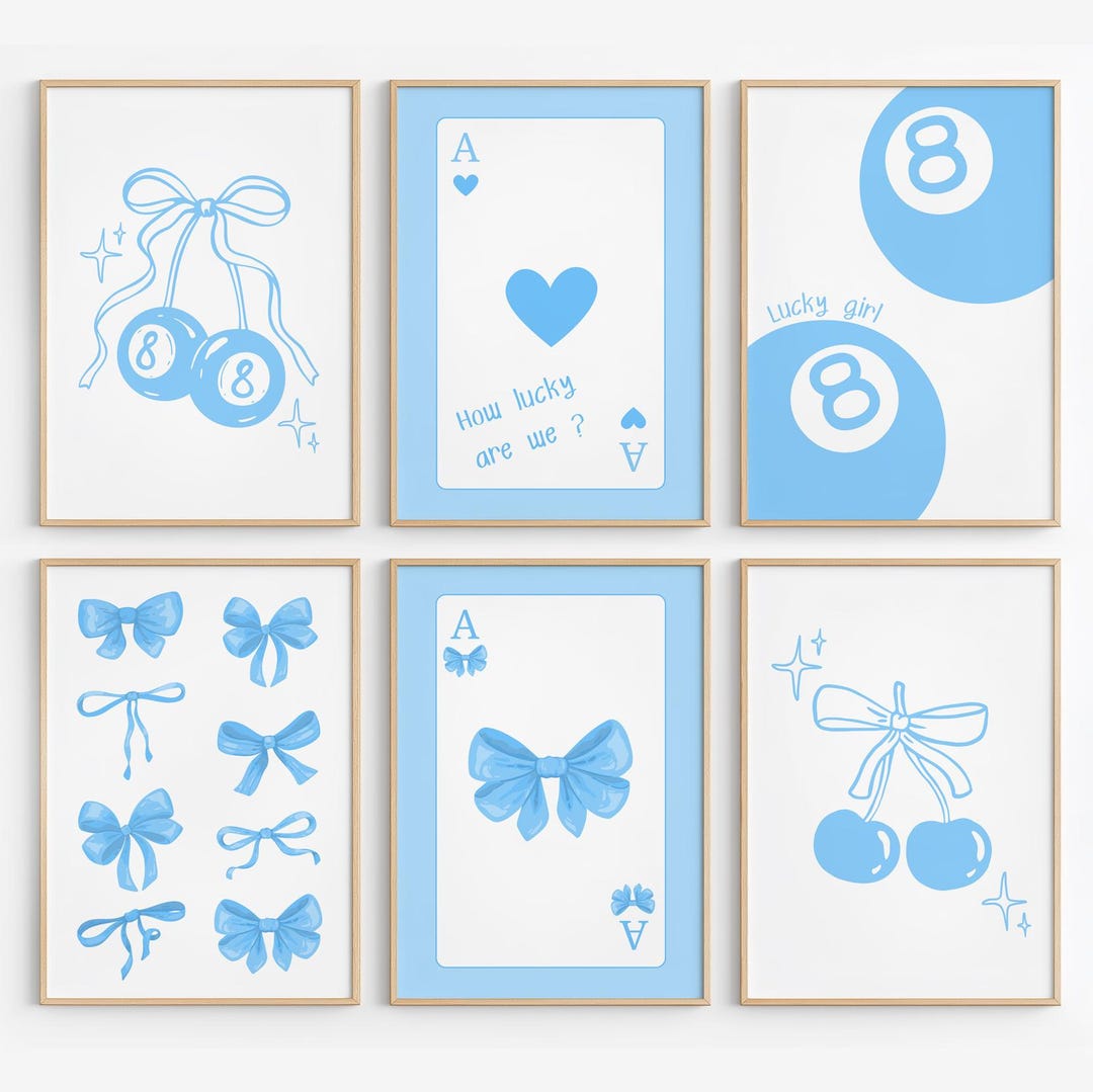 Blue Coquette Bows Print Set of 6: Preppy Printable Wall Art (digital ...