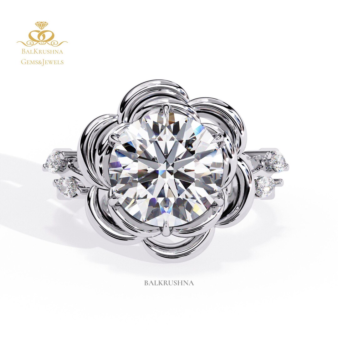 Lab Grown Diamond Lotus Ring: Floral Split Shank, Vintage Style / IGI ...