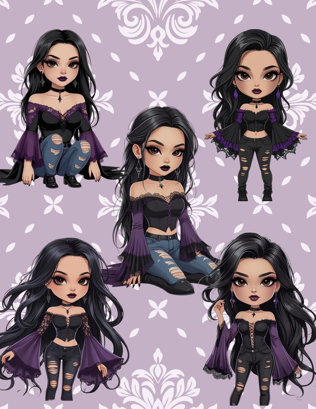 Chibi Gothic Girl, Bell Sleeve, 10 Png Clipart, Digital File, Instant ...