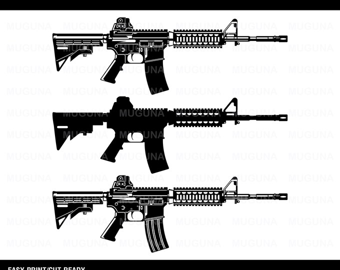 AR-15 Rifle SVG M4 Gun Silhouette Vector AR15 Png Dxf Cut File for ...