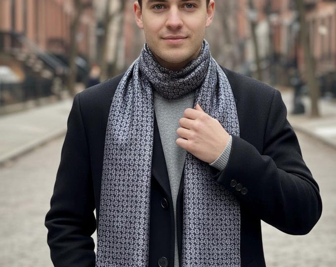 Men's Silk Scarf 165x30 Cm, Dark Blue Silk Scarf, Supple and Elegant ...