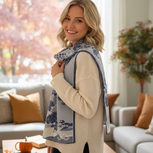 Damen Kaschmir Schal Designer 185x65 extra geschmeidig sanft dünn blau ...
