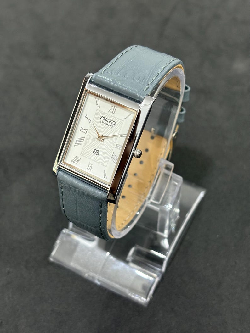 Vintage Refurbished Seiko Quartz Watch, Rectangular Slim Case, Roman ...