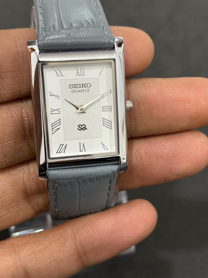Vintage Refurbished Seiko Quartz Watch, Rectangular Slim Case, Roman ...