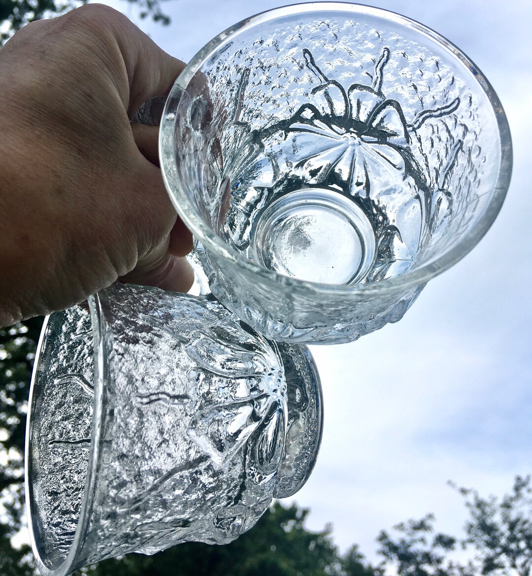 Vintage Set of 4 Clear Textured Flower Embossed Glass Punch Cups - Etsy