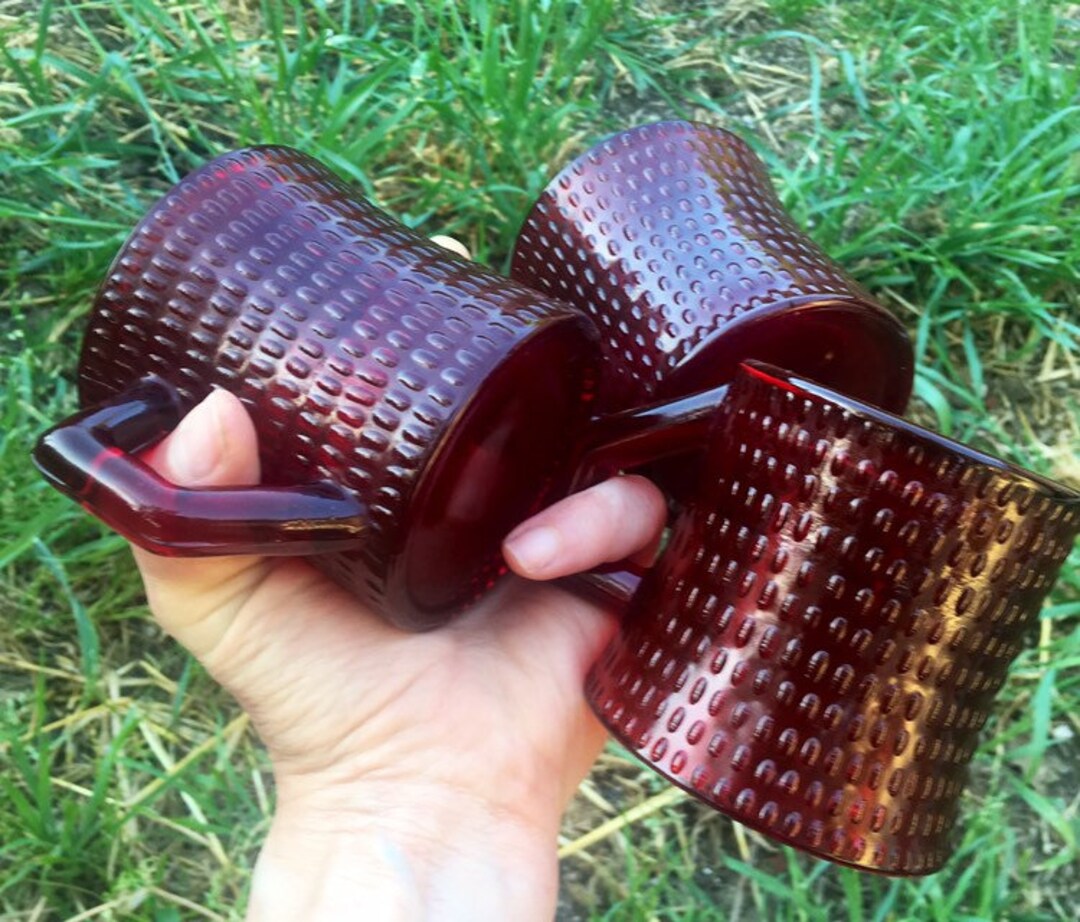 Vintage Hobnail Style Ruby Red Coffee Mugs (3) - Etsy