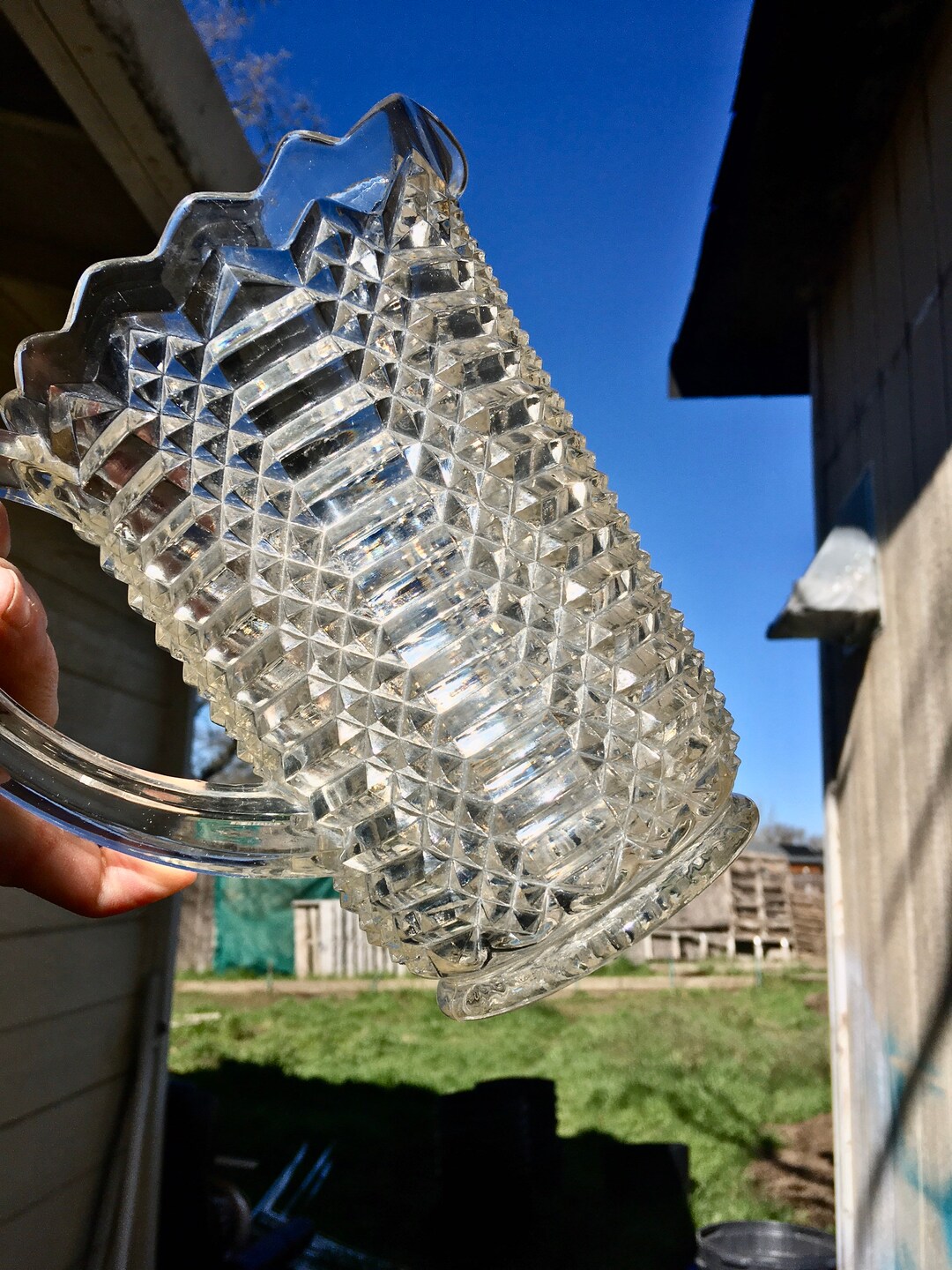 Vintage Diamond Cut Pitcher Starburst Bottom - Etsy
