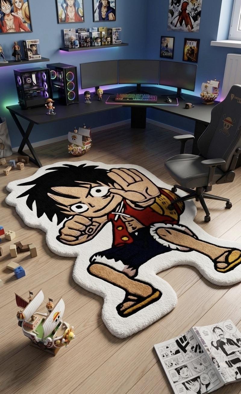 Handmade Tufted Anime Rug – Luffy Pirate Cartoon Carpet, Punch Needle ...