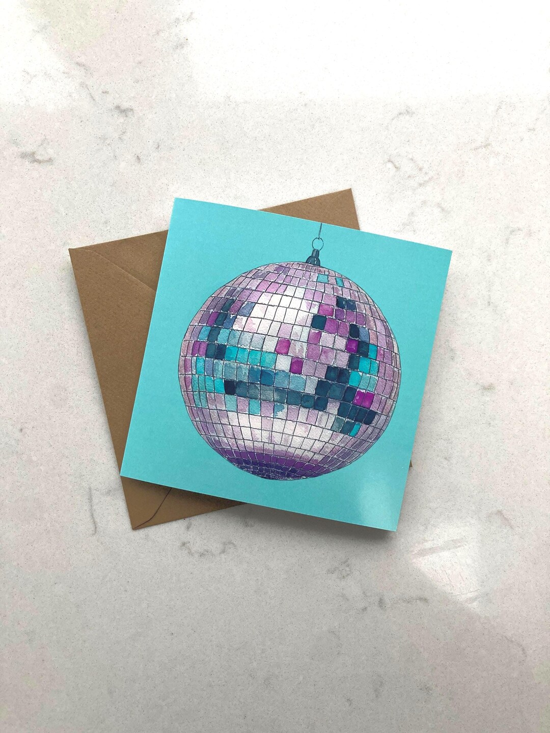 Disco Ball Blank Greetings Card, Square 15cm With Kraft Envelope - Etsy