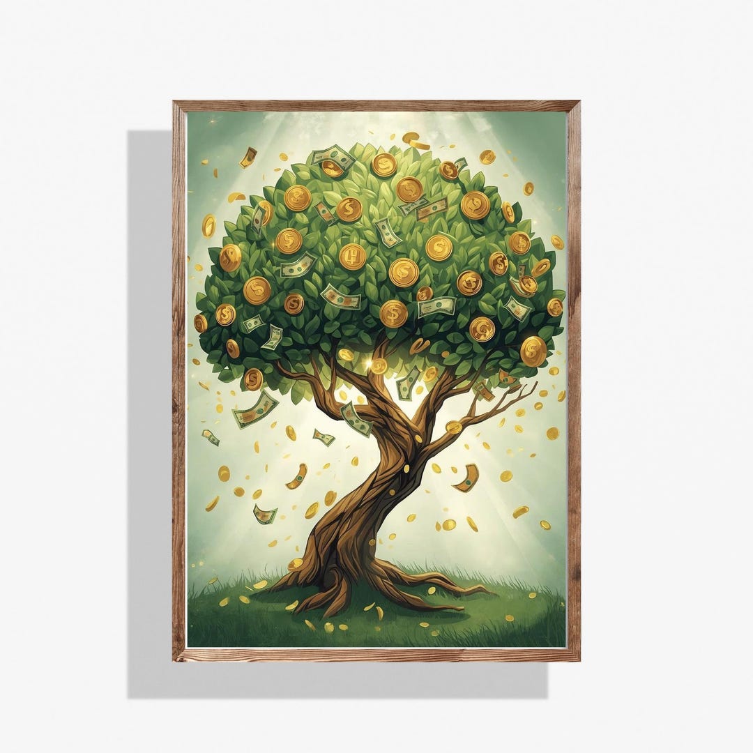 Money Tree Wall Art, Botanical Prints, Prosperity Decor, Golden Feng ...