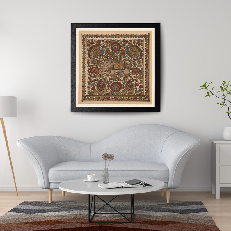 Madhubani Elephant Tree of Life Wall Art, Indian Folk Art, Vintage Poster, Pichwai Painting - Etsy
