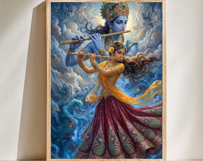 Meditative Lord Krishna With Flute - Spiritual Poster of Hindu God for ...