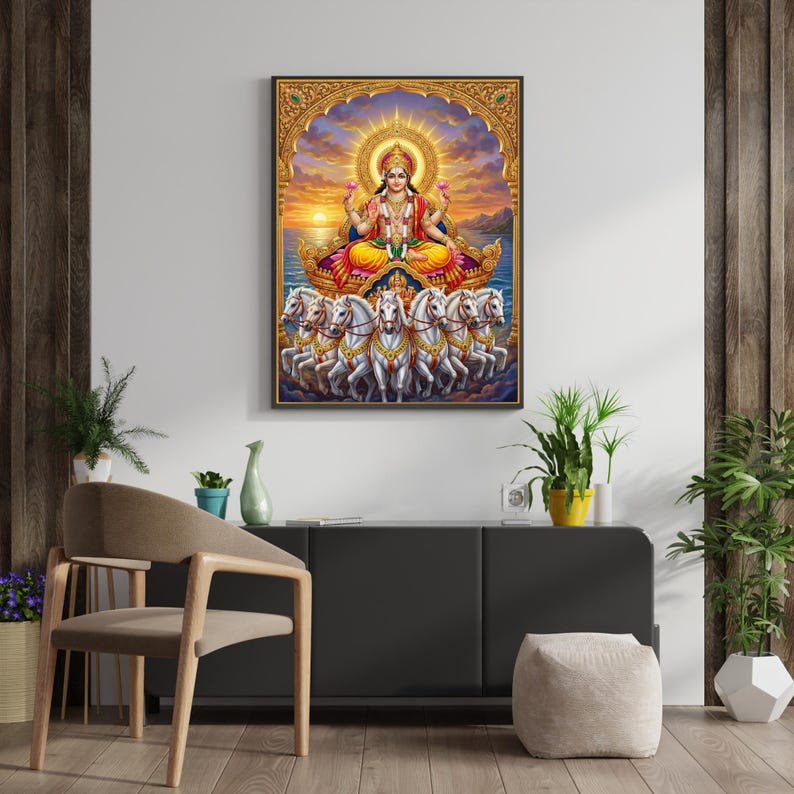 Divine Surya Chariot Art Print, Hindu God, Sun Wall Decor, Vedic ...