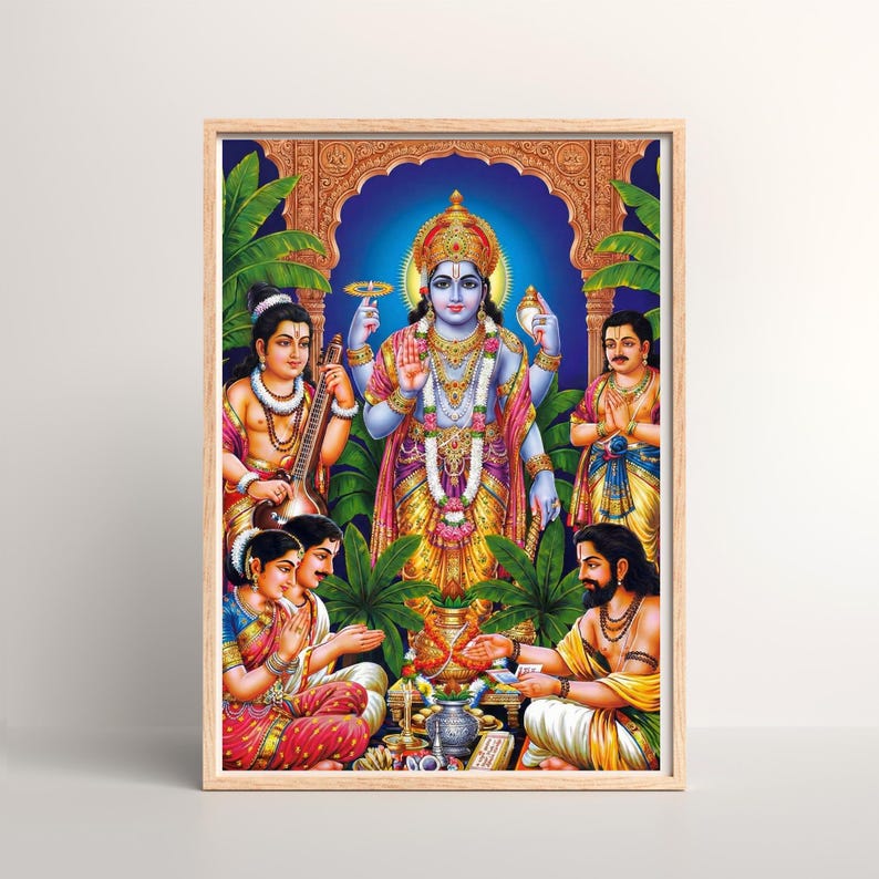 Vishnuji Satyanarayana Swamy Print, Hindu God Wall Art, Spiritual ...