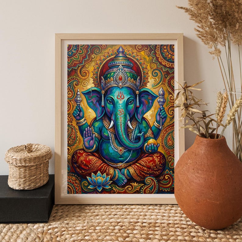 Lord Ganesha Wall Art, Hindu God, Indian Painting, Spiritual Poster ...