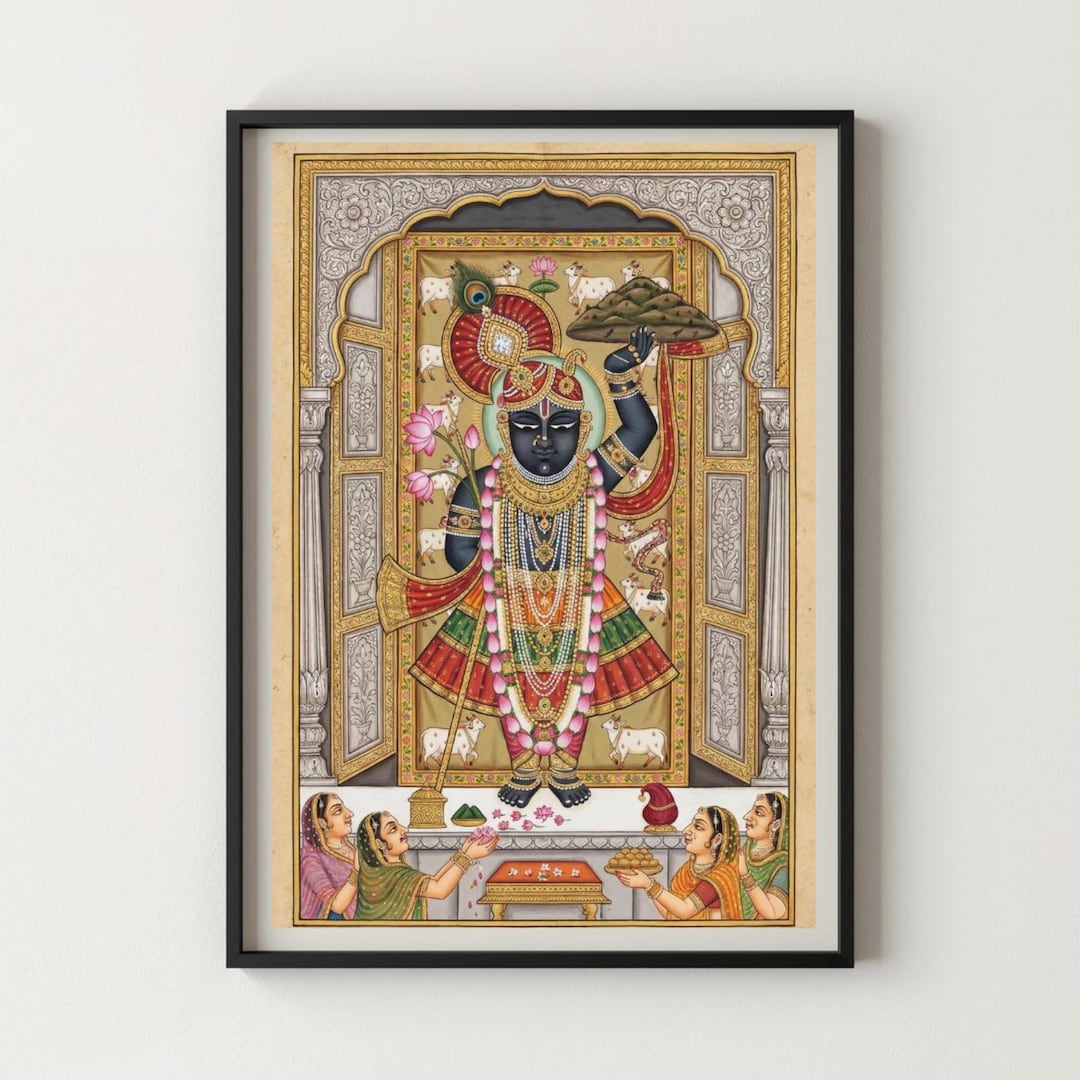 Pichwai Painting of Sreenath Ji, Indian Folk, Hindu God, Spiritual Art, Pooja Room Decor, - Etsy