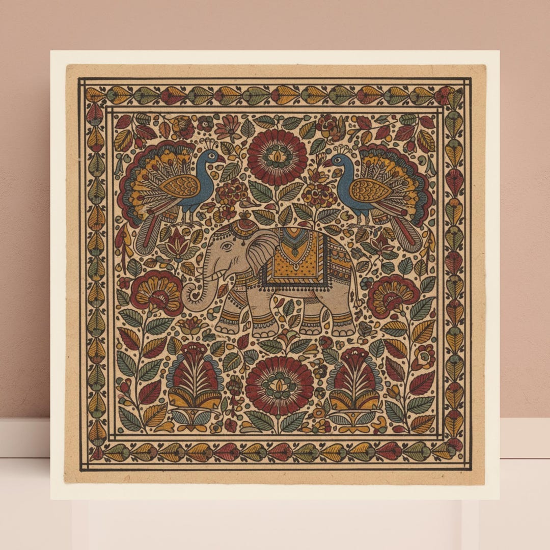 Madhubani Elephant Tree of Life Wall Art, Indian Folk Art, Vintage Poster, Pichwai Painting - Etsy