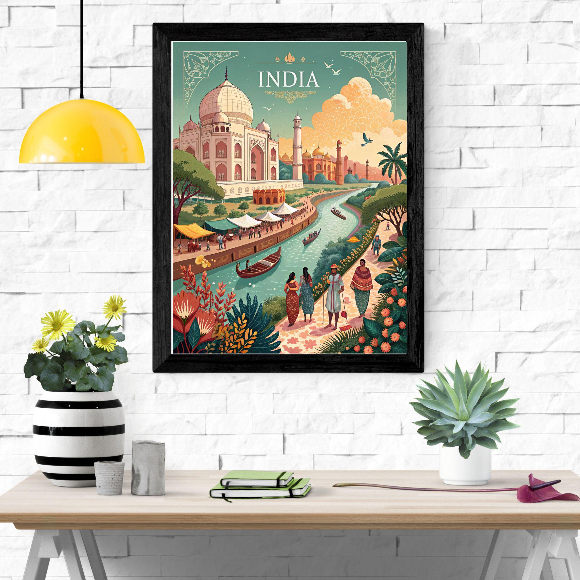 Taj Mahal Travel Poster | 3:4 Digital Wall Art | Iconic India Landmark ...