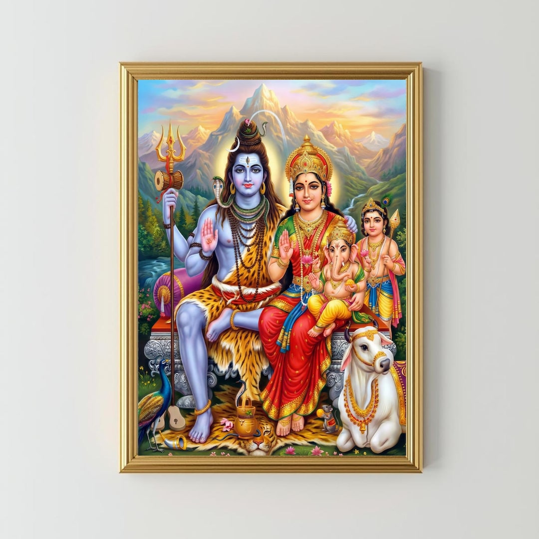 Shiv Parivaar God Shiva kunst aan de muur, hindoegod, Indiase print ...