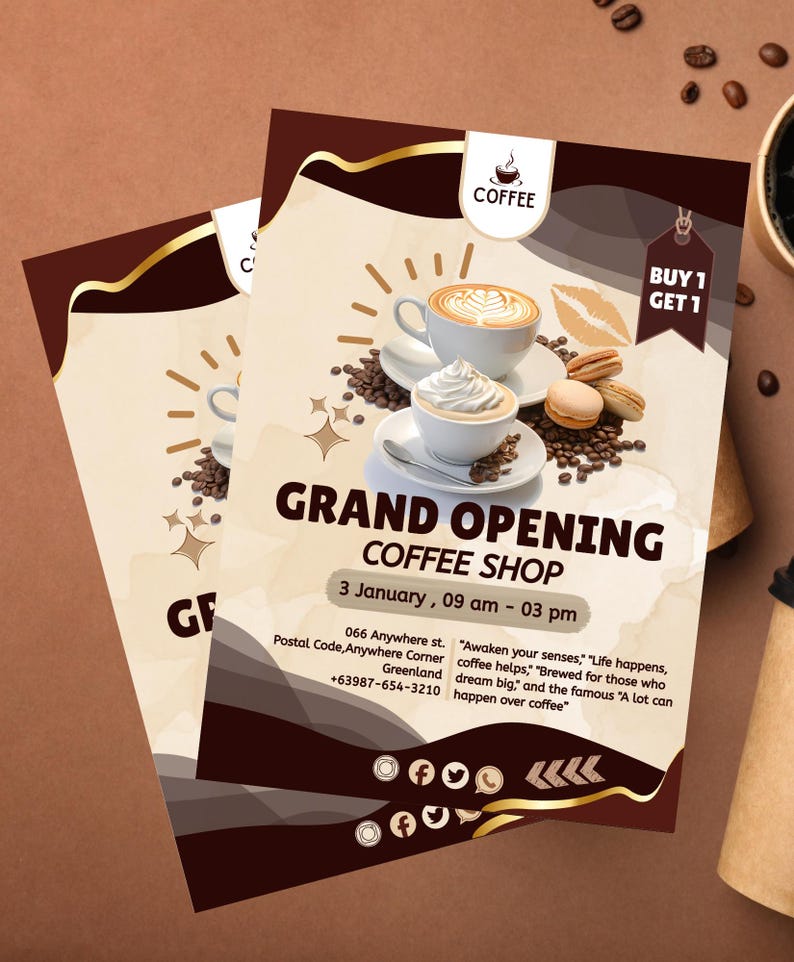 Coffee Shop Grand Opening Invitation | Cafe Opening Flyer | Buy One Get ...