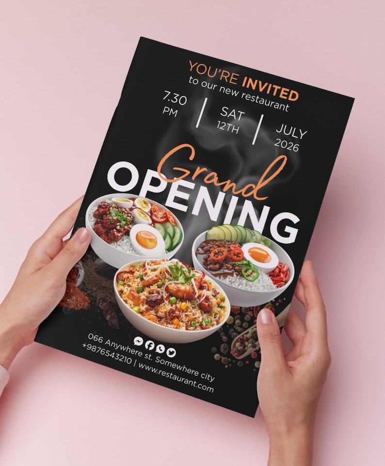 Grand Opening Invitation Template | Restaurant Opening Flyer | Editable ...