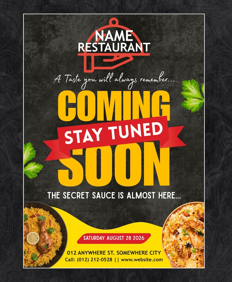 Restaurant Coming Soon Invitation, Grand Opening Flyer, Stay Tuned ...