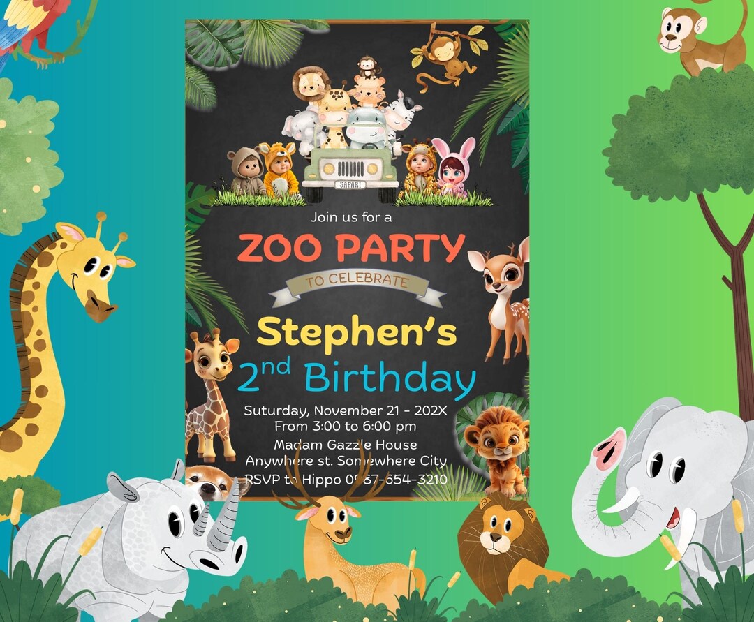 Zoo Birthday Invitation | Safari Jungle Party Invite | Printable Animal ...
