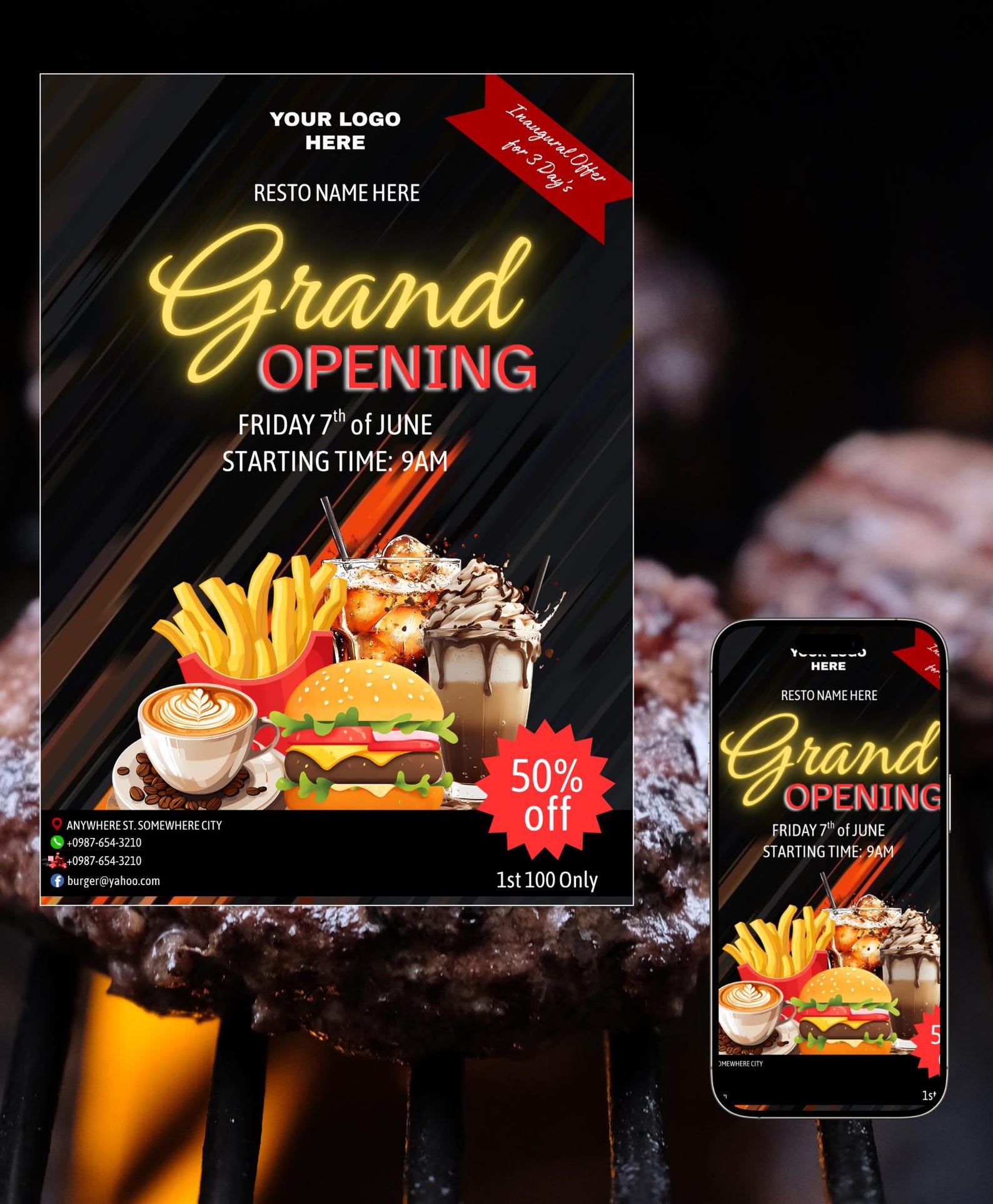 Restaurant Grand Opening Invitation Template | Editable Resto Launch ...