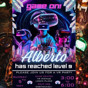 Virtual Reality Birthday Invitation: Editable VR Gamer Party, Canva ...