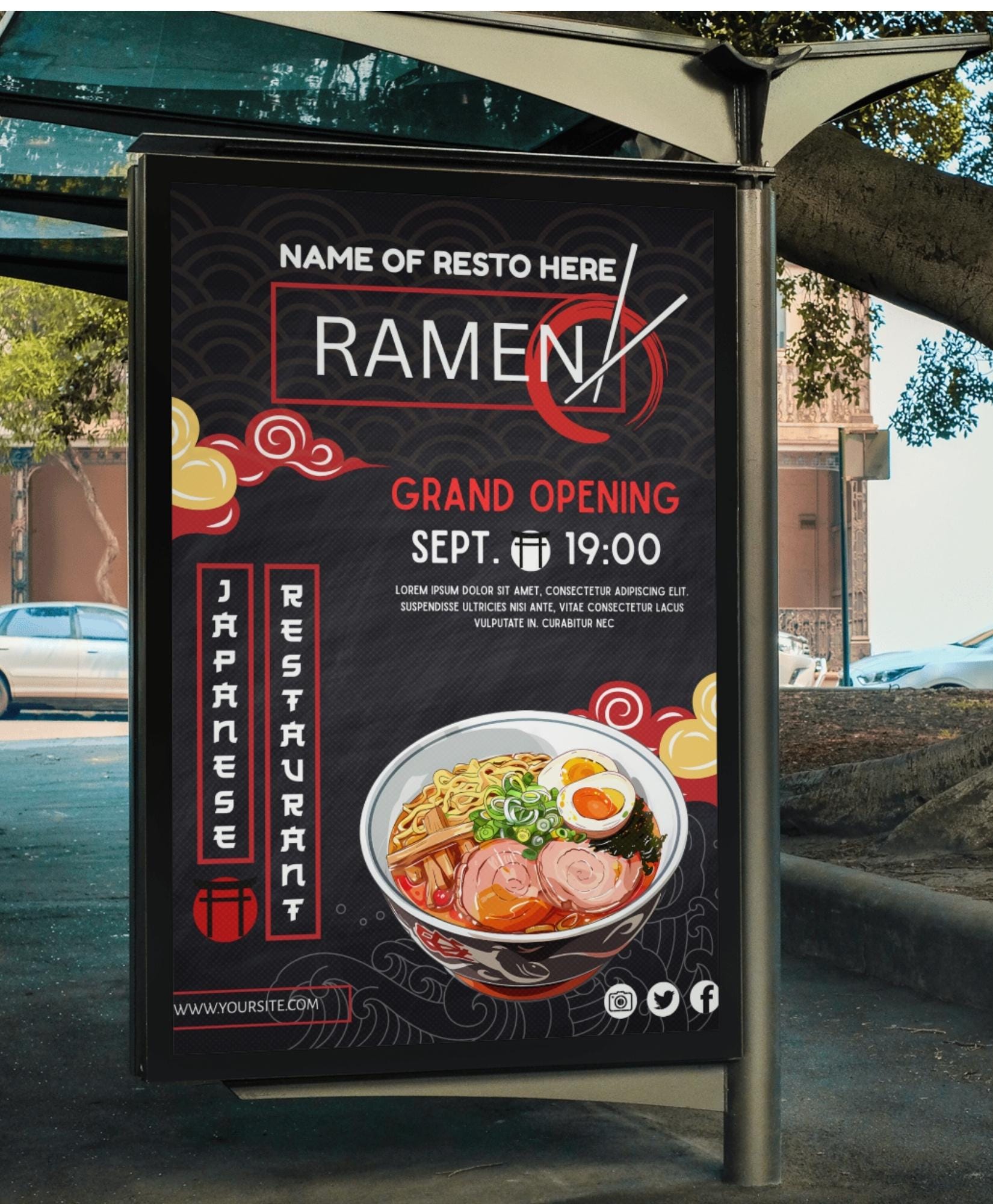 Ramen Grand Opening Invitation Template | Japanese Noodle Restaurant ...