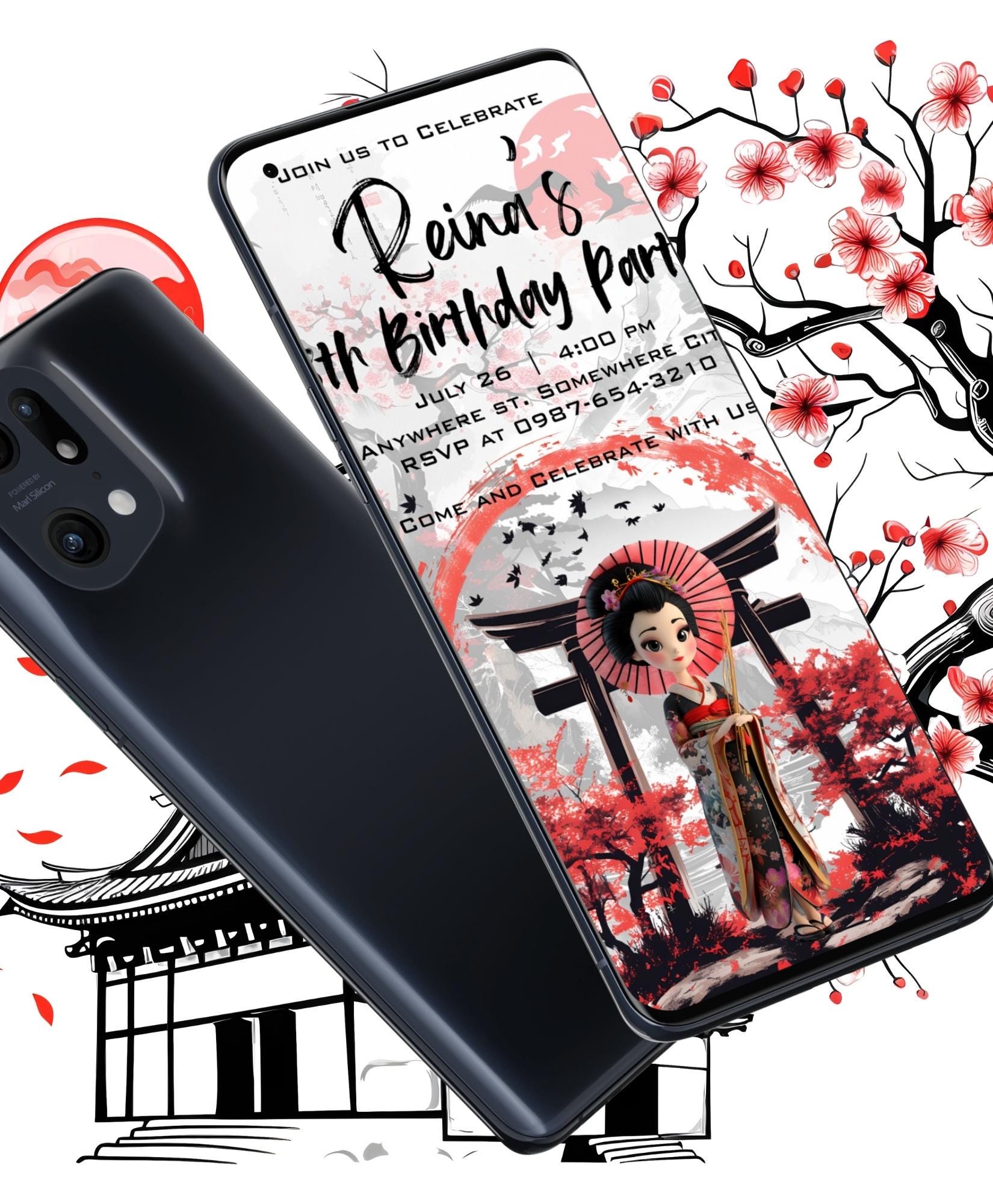Geisha Birthday Invitation | Japanese Theme Girl Birthday Party Invite ...