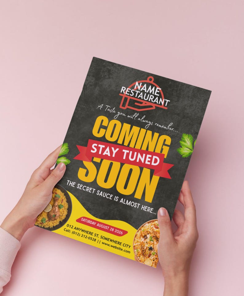 Restaurant Coming Soon Invitation, Grand Opening Flyer, Stay Tuned ...