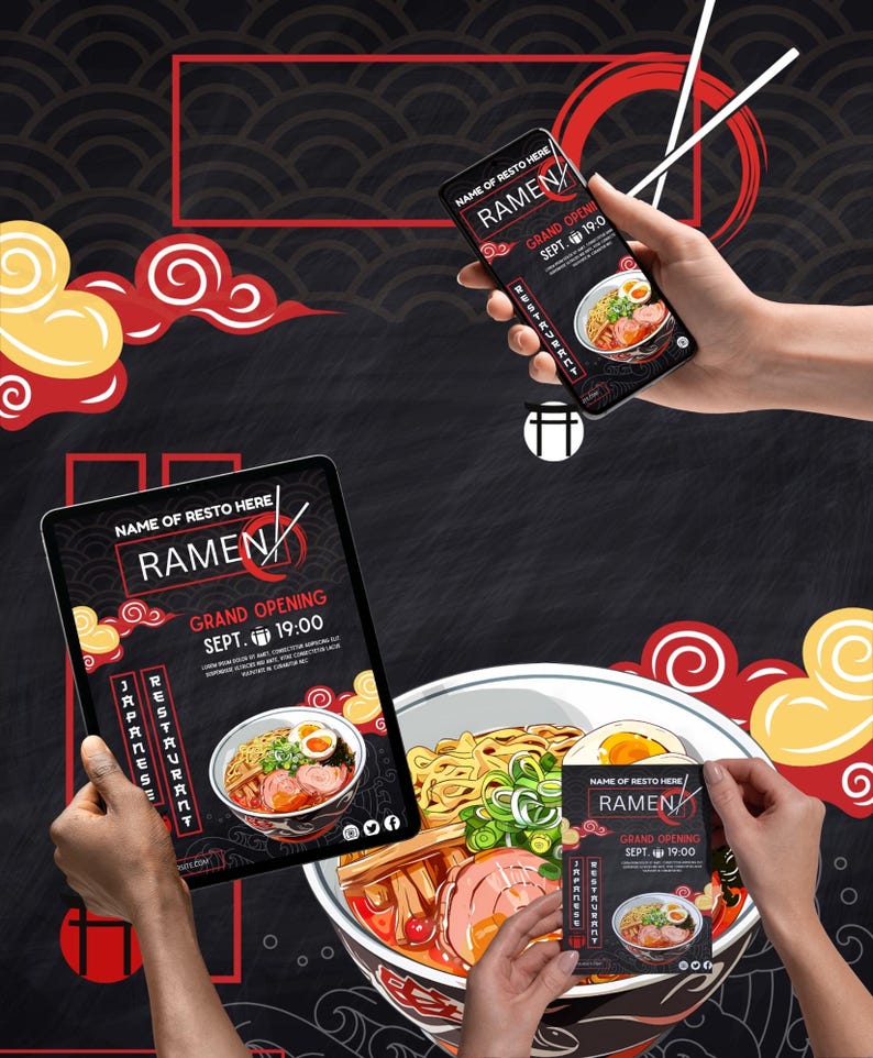 Ramen Grand Opening Invitation Template | Japanese Noodle Restaurant ...