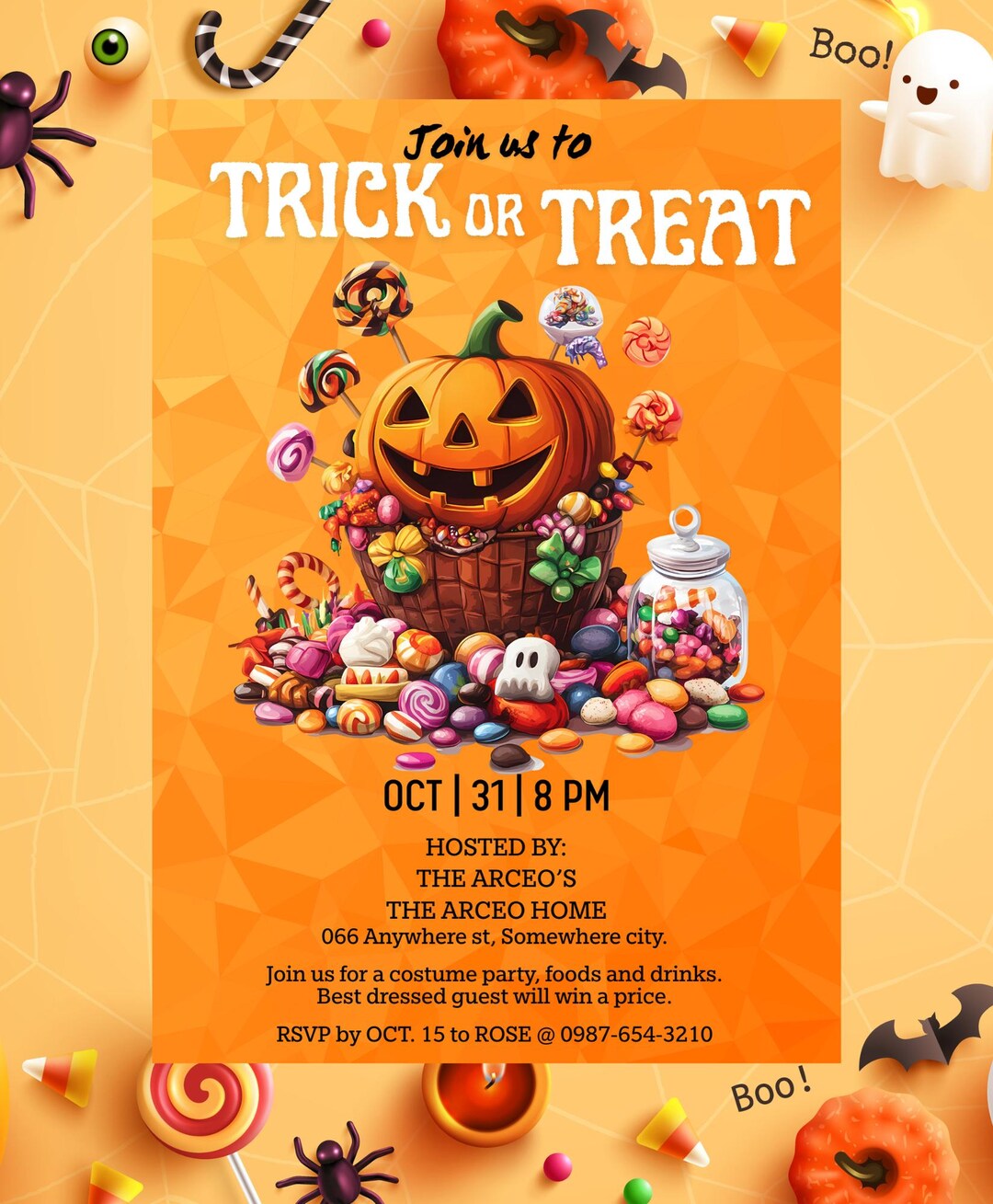 Trick or Treat Halloween Party Invitation | Pumpkin Halloween Invite ...