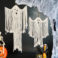 Boho Crochet Halloween Ghost Wall Hanging || Double-sided Ghost Wall ...
