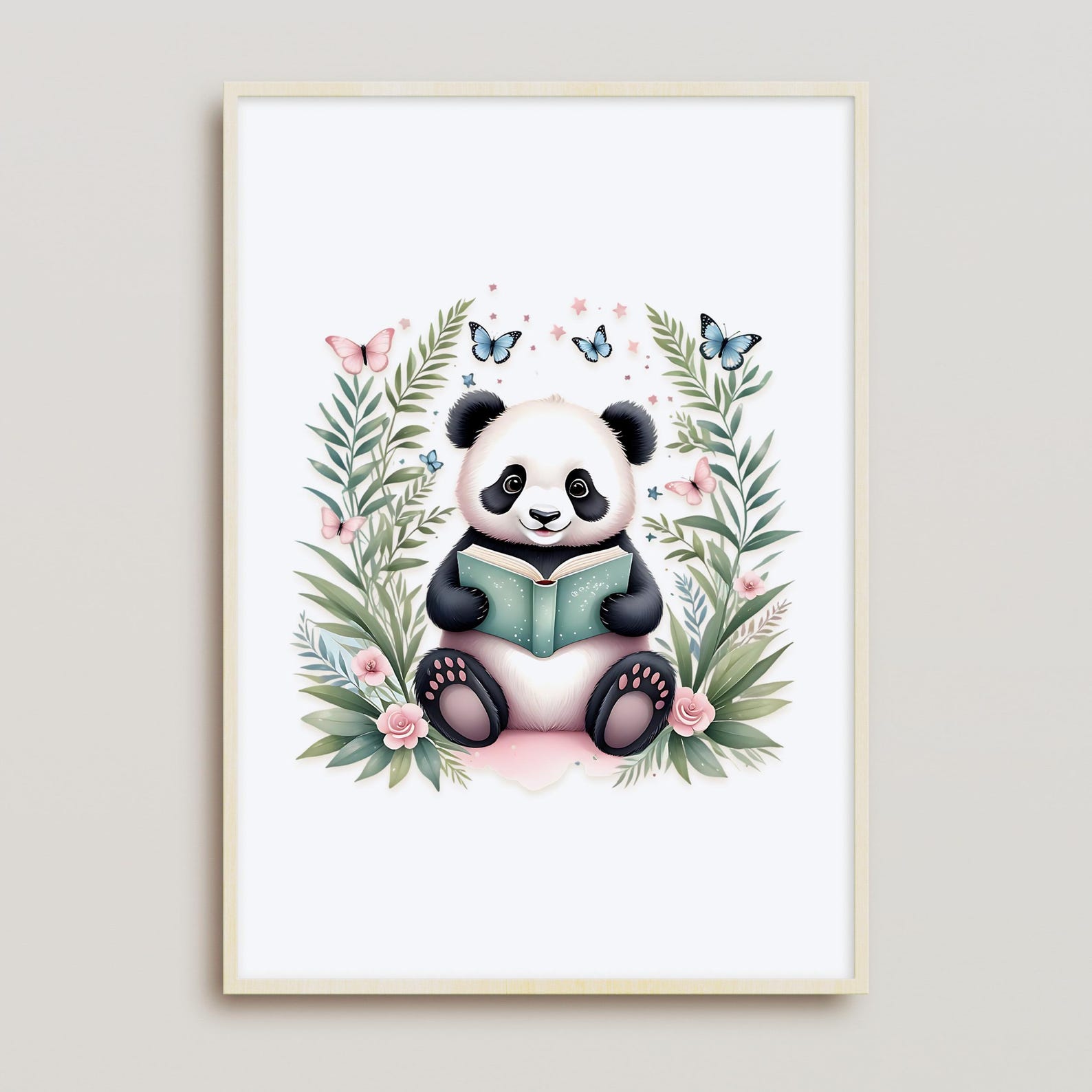 Panda Wall Art Set, Reading Panda, Book Stack, Affirmation Prints, Kids ...