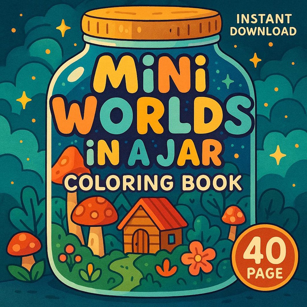 Mini Worlds in a Jar Coloring Book – 40 Pages Whimsical Fantasy Art ...