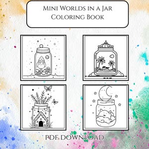 Mini Worlds in a Jar Coloring Book – 40 Pages Whimsical Fantasy Art ...