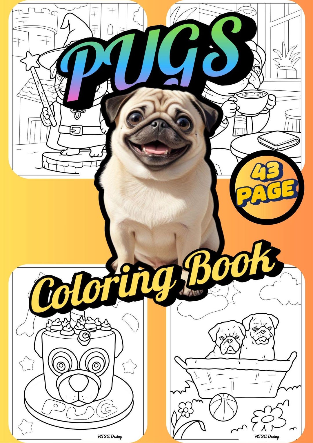 43-page Pugs Coloring Book – Printable Cute and Funny Pug Dog ...