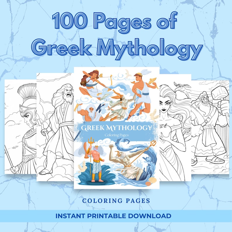 Greek Mythology Coloring Book | 100 Pages Digital Download ...