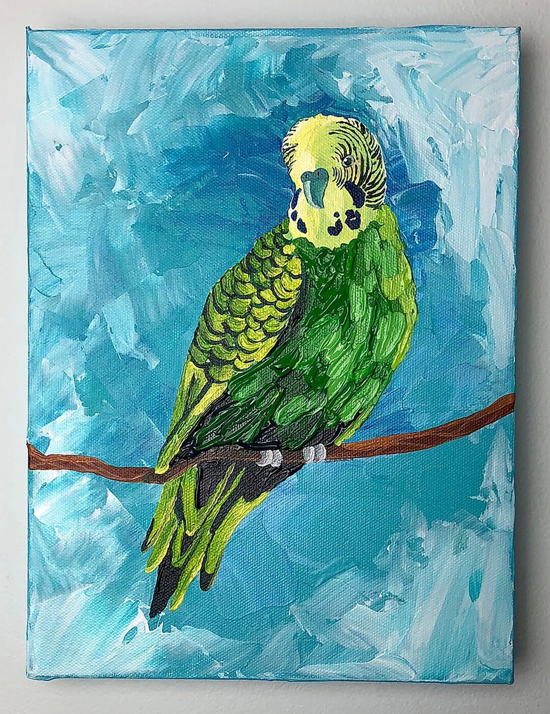 Original Painting Green Yellow Parakeet Budgie - Etsy