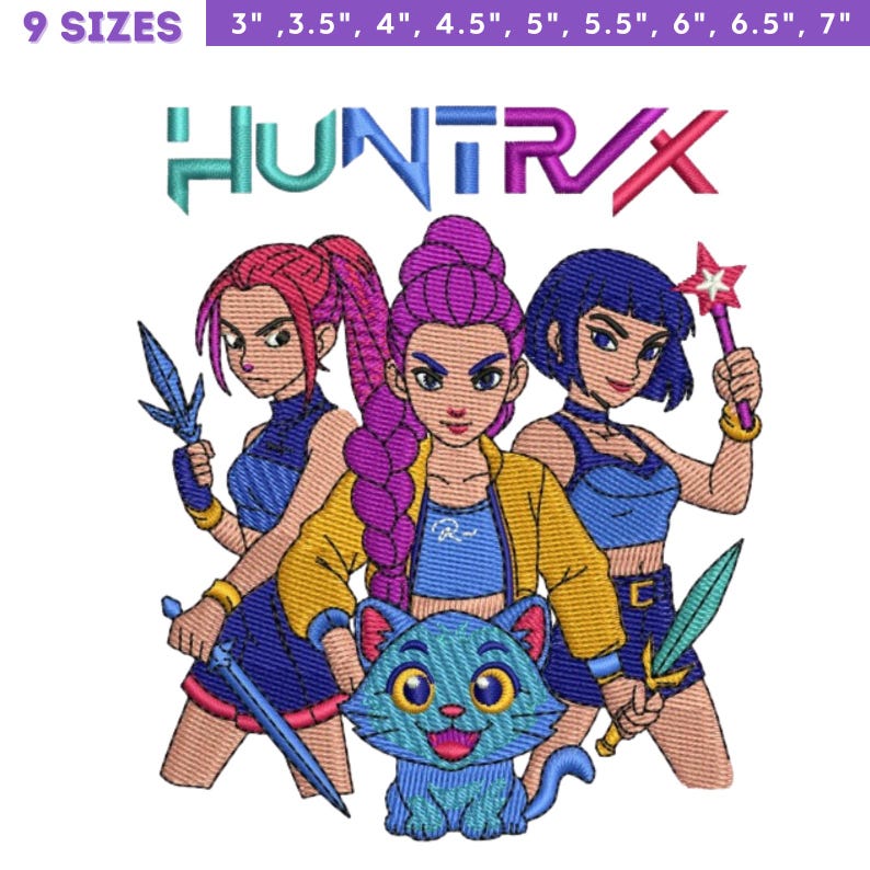 Diseño de bordado de Huntrix Girls Zoey Rumi Mira, Kpop Demon Hunter ...